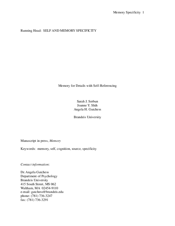 (PDF) Memory for details with self-referencing