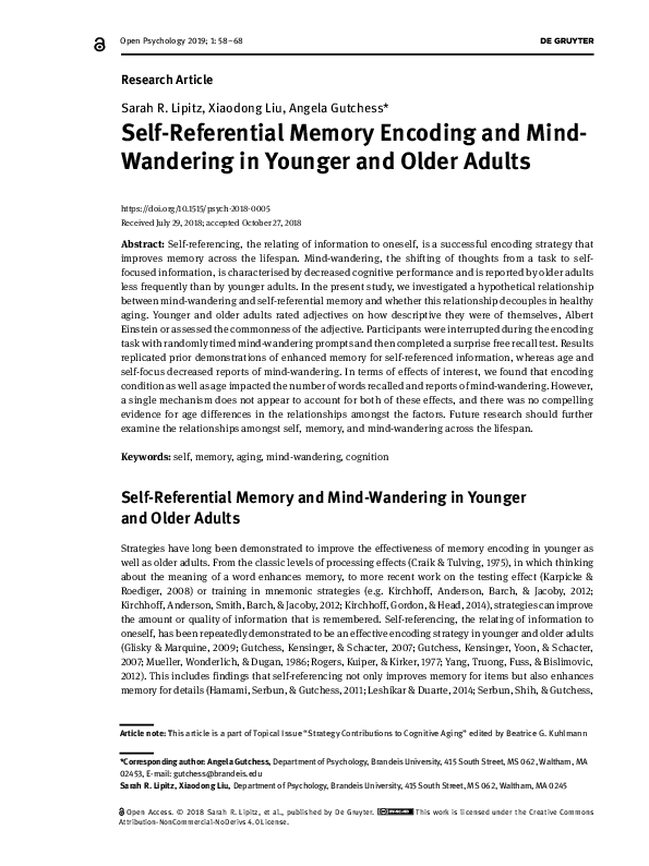 (PDF) Self-Referential Memory Encoding and Mind- Wandering in Younger ...