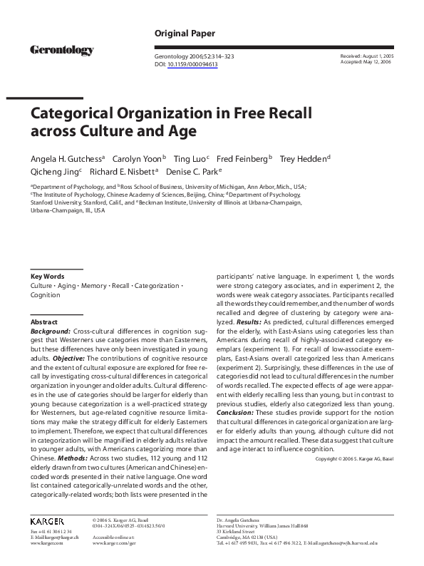 (PDF) Categorical Organization in Free Recall across Culture and Age