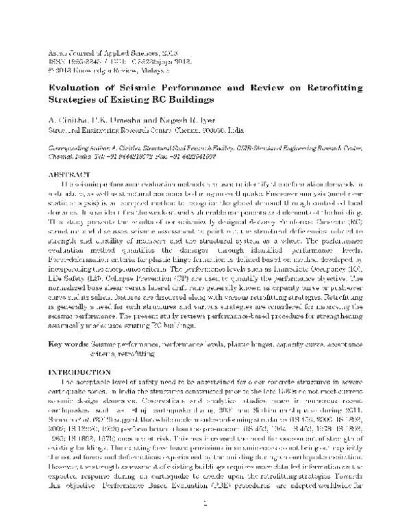 Pdf Evaluation Of Seismic Performance And Review On Retrofitting Strategies Of Existing Rc