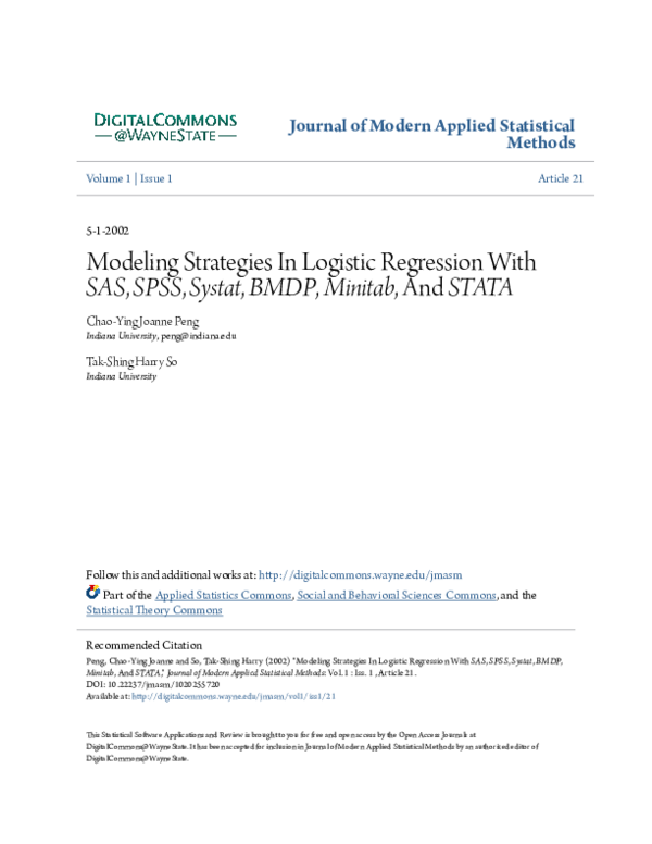 (PDF) Modeling Strategies In Logistic Regression With SAS , SPSS ...