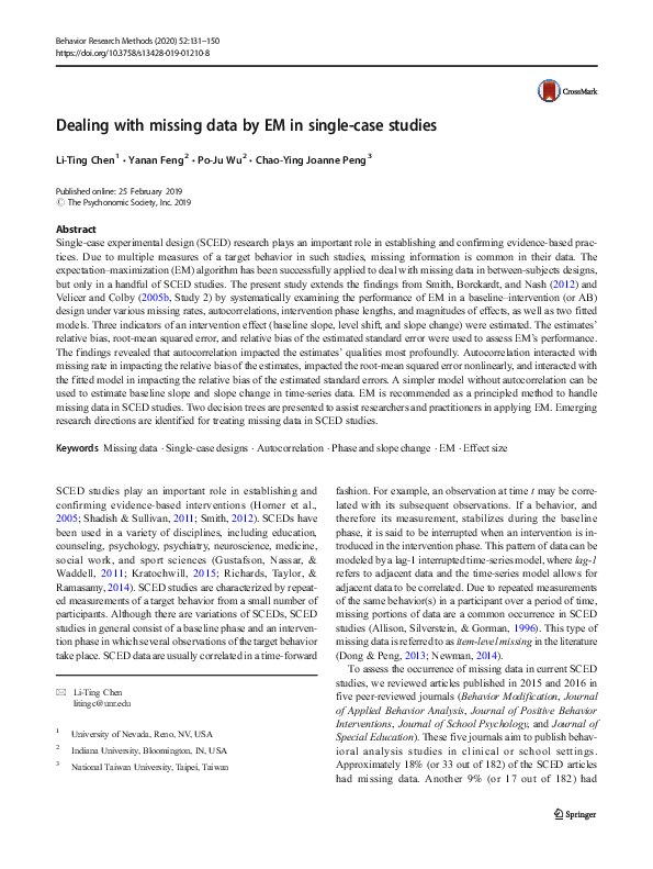 (PDF) Dealing with missing data by EM in single-case studies