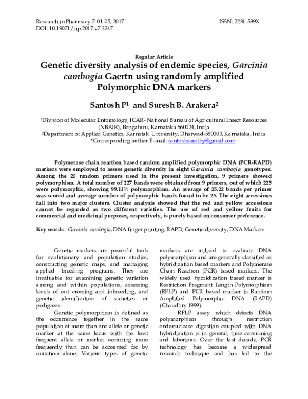 (PDF) Genetic diversity analysis of endemic species, Garcinia cambogia ...