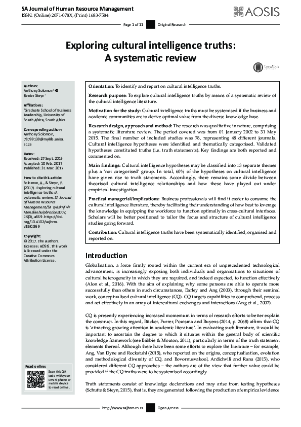(PDF) Exploring cultural intelligence truths: A systematic review