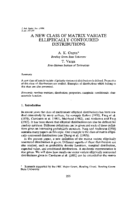 (PDF) A new class of matrix variate elliptically contoured distributions
