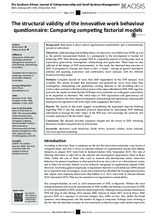 (PDF) The structural validity of the innovative work behaviour ...