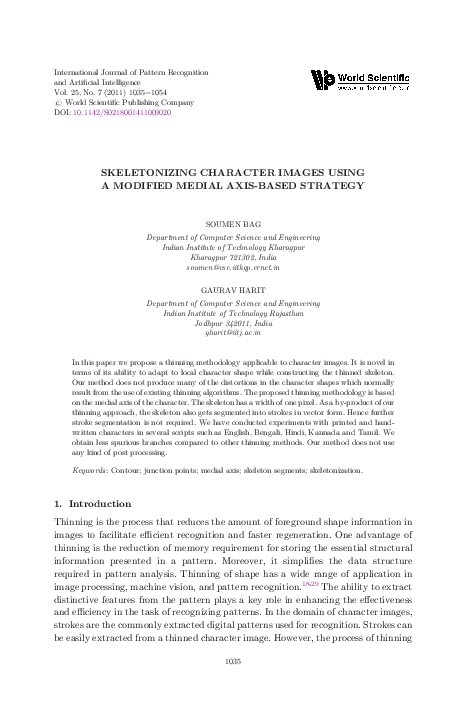 Pdf Skeletonizing Character Images Using A Modified Medial Axis Based