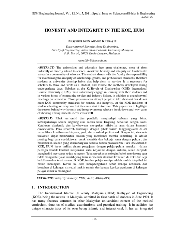 (PDF) Honesty And Integrity In The KOE, IIUM