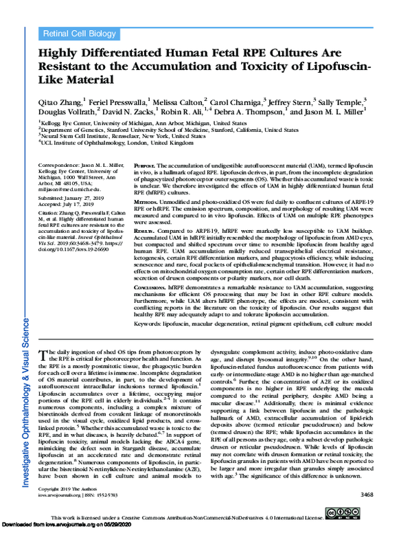 (PDF) Highly Differentiated Human Fetal RPE Cultures Are Resistant to ...