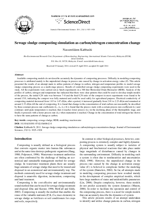 (PDF) Sewage sludge composting simulation as carbon/nitrogen ...
