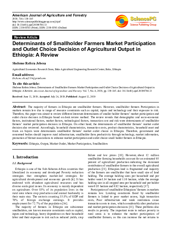 (PDF) Determinants of Smallholder Farmers Market Participation and ...