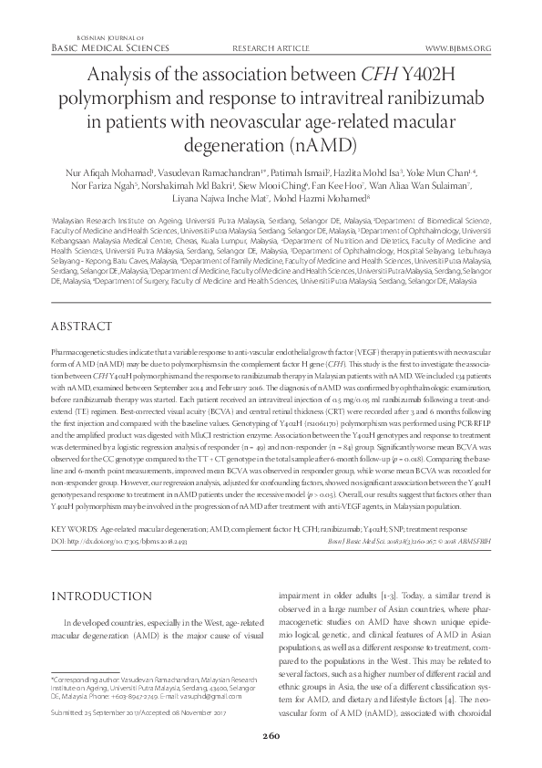 (PDF) Analysis of the association between CFH Y402H polymorphism and response to intravitreal ...