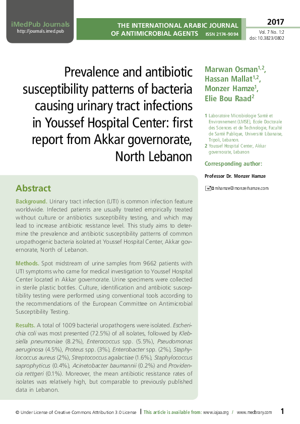 (PDF) Prevalence and antibiotic susceptibility patterns of bacteria causing urinary tract ...