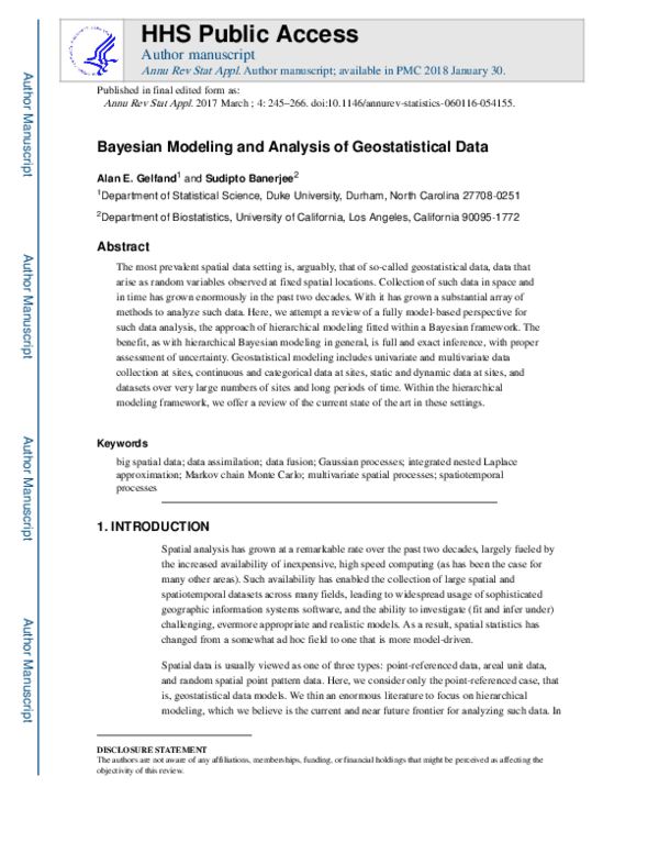 (PDF) Bayesian Modeling and Analysis of Geostatistical Data