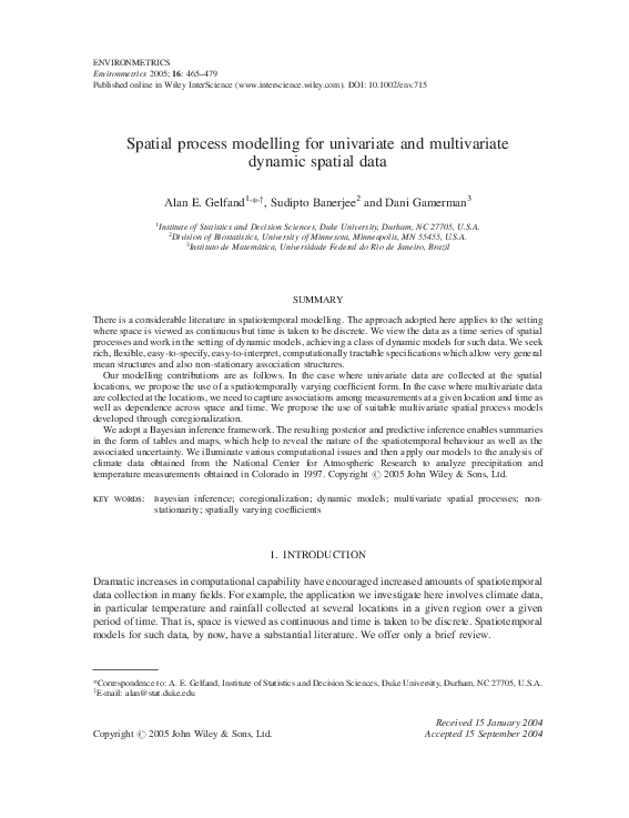 (PDF) Spatial process modelling for univariate and multivariate dynamic spatial data