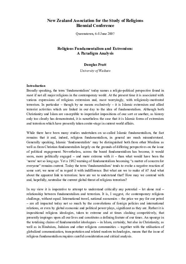 (PDF) Religious fundamentalism and extremism: A paradigm analysis