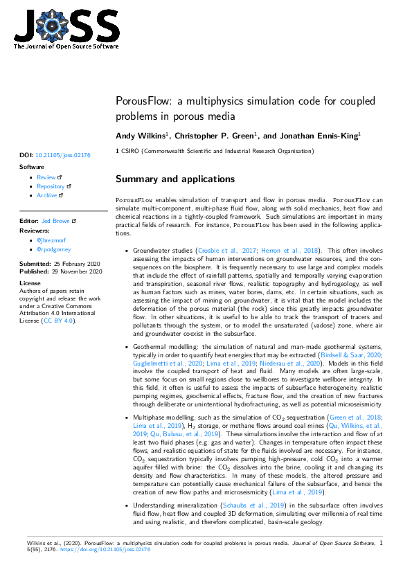 Pdf Porousflow A Multiphysics Simulation Code For Coupled Problems In Porous Media