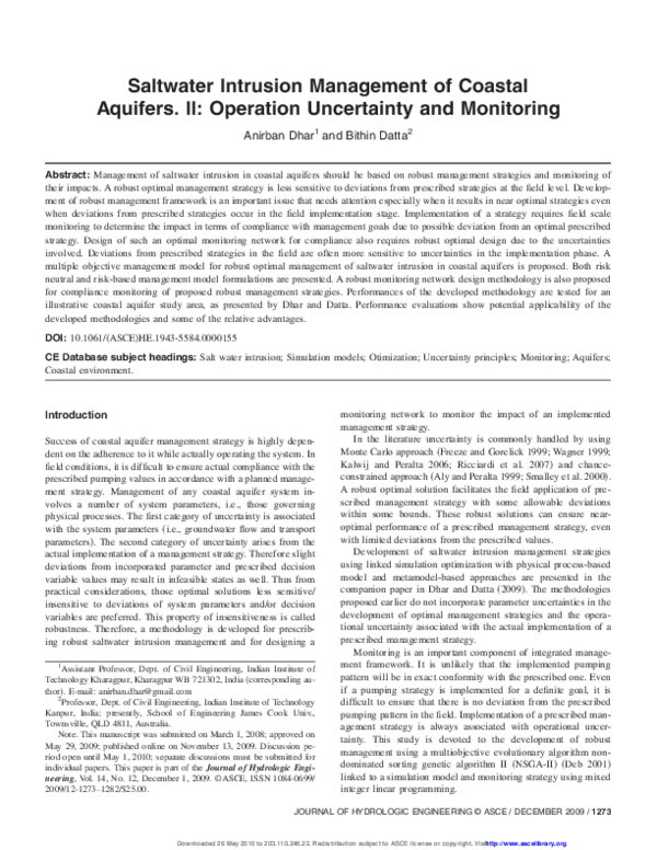 (PDF) Saltwater Intrusion Management of Coastal Aquifers. I: Linked Simulation-Optimization