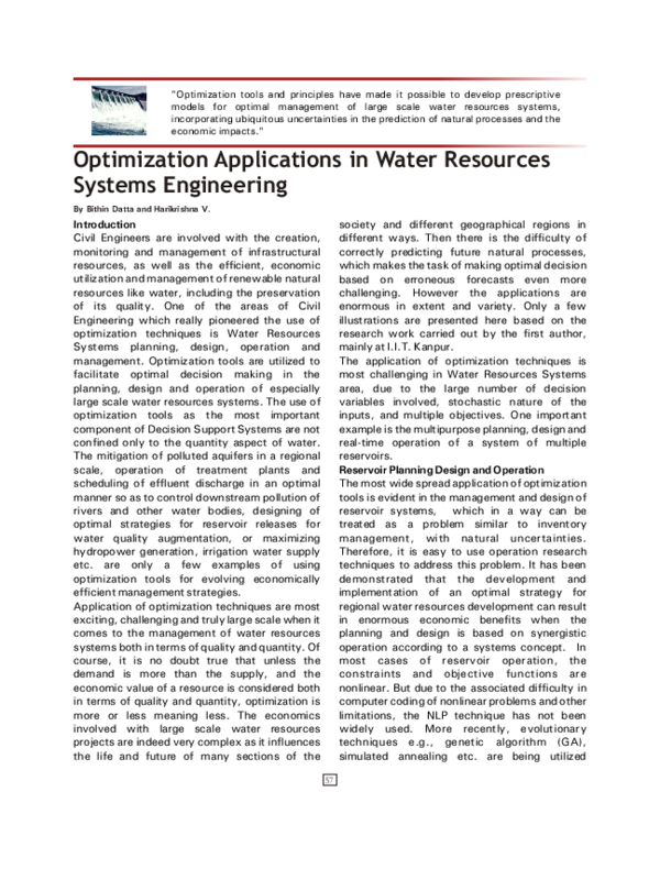 (PDF) Datta Bithin and Harikrishna V., (2005) Article: Optimization ...