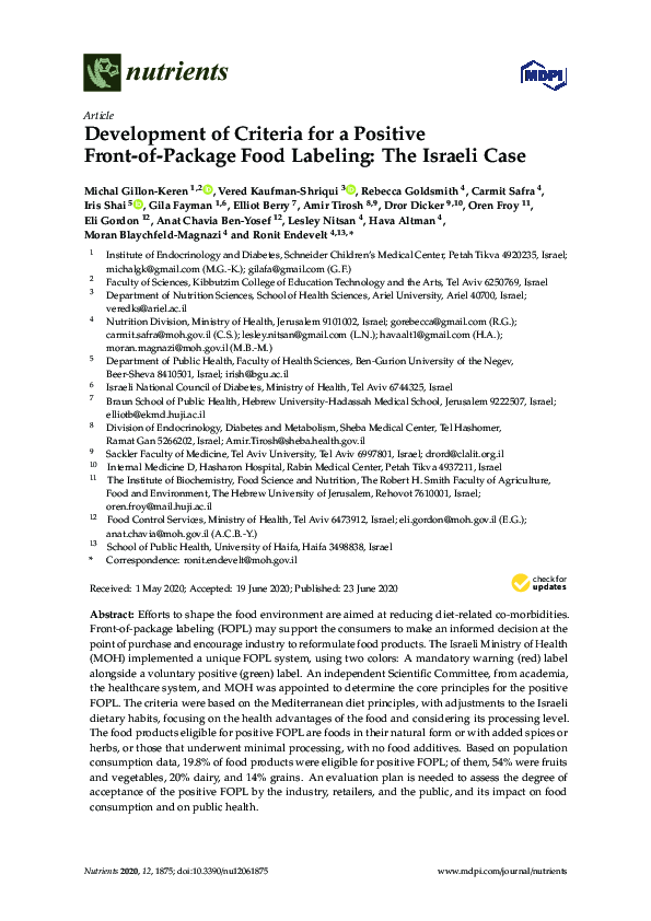 (PDF) Development of Criteria for a Positive Front-of-Package Food ...