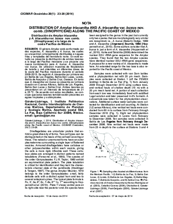 (PDF) Distribution of Amylax triacantha and A. triacantha var. buxus ...