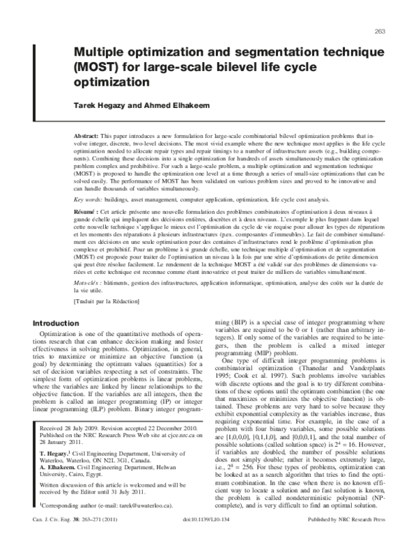(PDF) Multiple optimization and segmentation technique (MOST) for large-scale bilevel life cycle ...