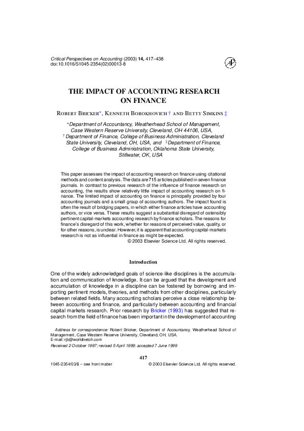 (PDF) The Impact of Accounting Research on Finance