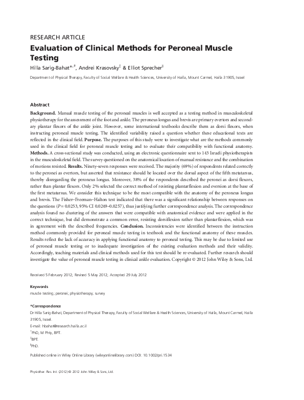 (PDF) Evaluation of Clinical Methods for Peroneal Muscle Testing
