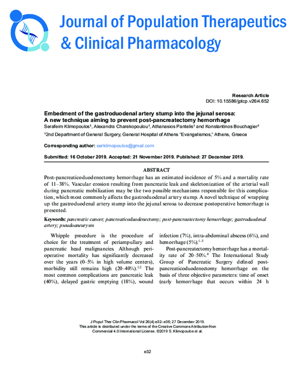 (PDF) Embedment of the gastroduodenal artery stump into the jejunal ...