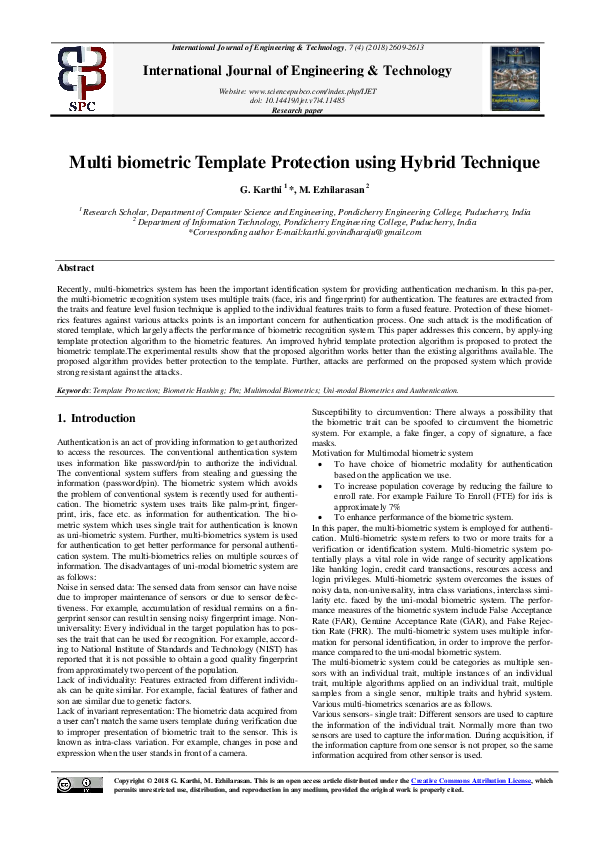 (PDF) Multi biometric Template Protection using Hybrid Technique