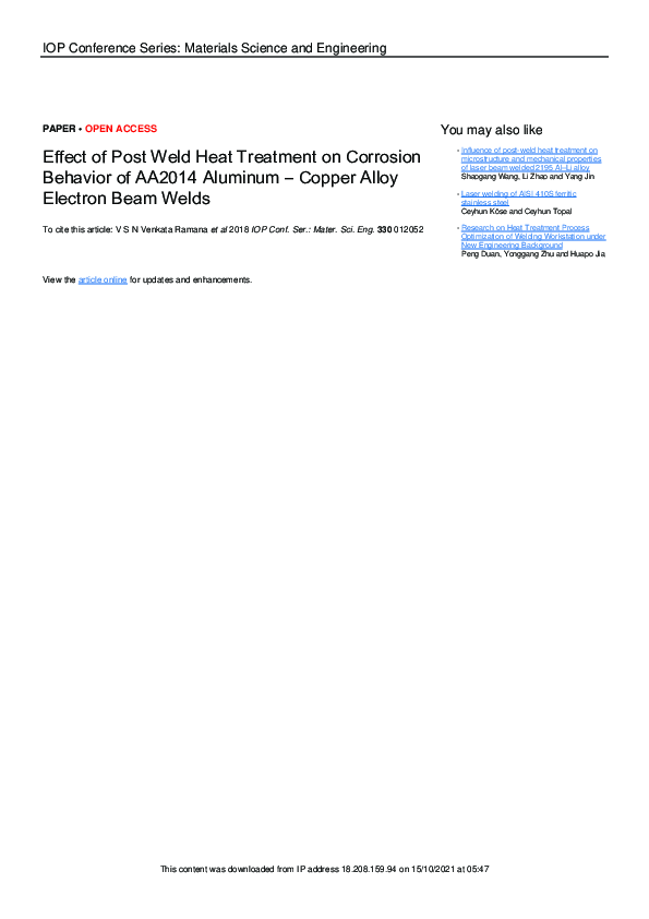 (PDF) Effect of Post Weld Heat Treatment on Corrosion Behavior of AA2014 Aluminum – Copper Alloy ...