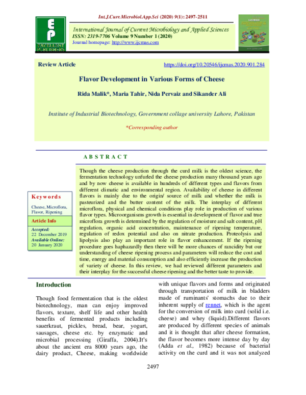 (PDF) Flavor Development in Various Forms of Cheese