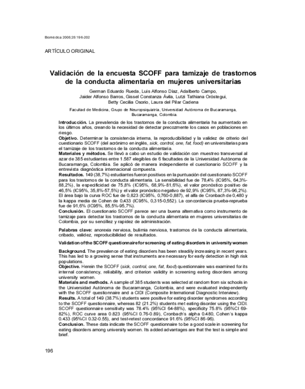 (PDF) [Validation of the SCOFF questionnaire for screening of eating ...