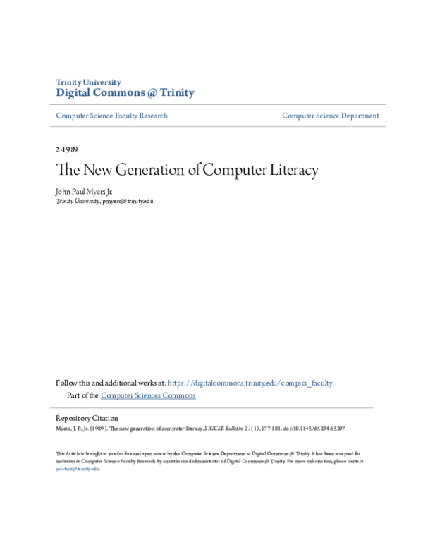 (PDF) The new generation of computer literacy