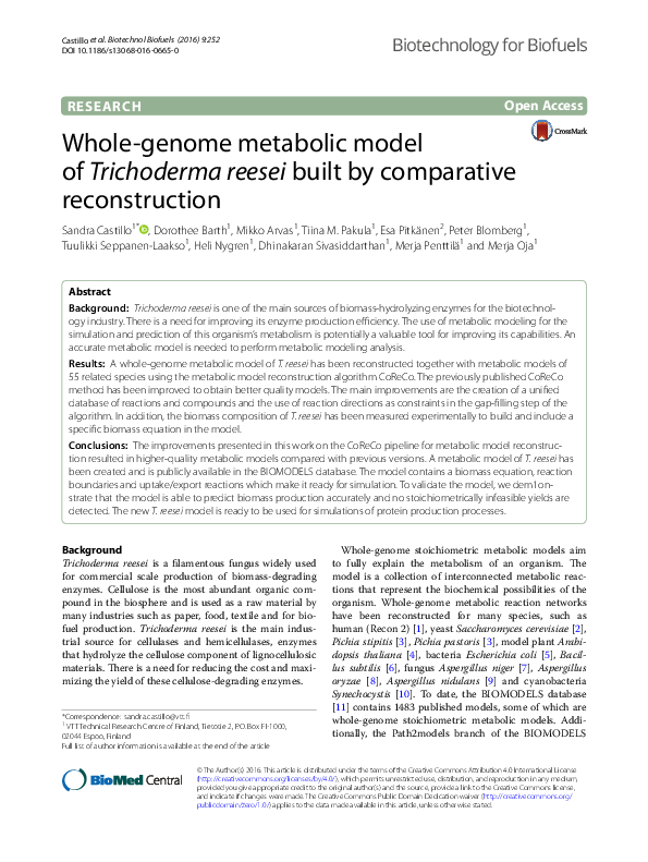 (PDF) Whole-genome metabolic model of Trichoderma reesei built by comparative reconstruction