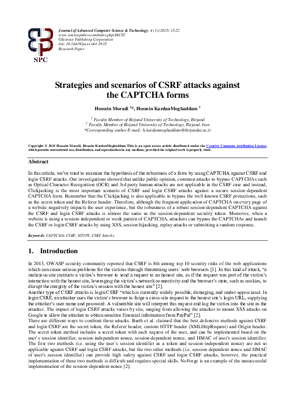 (PDF) Strategies and scenarios of CSRF attacks against the CAPTCHA forms