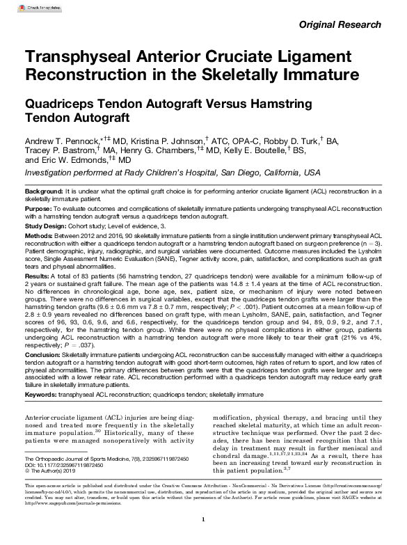 (PDF) Transphyseal Anterior Cruciate Ligament Reconstruction in the ...