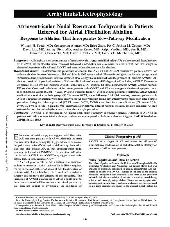 (PDF) Atrioventricular Nodal Reentrant Tachycardia in Patients Referred ...
