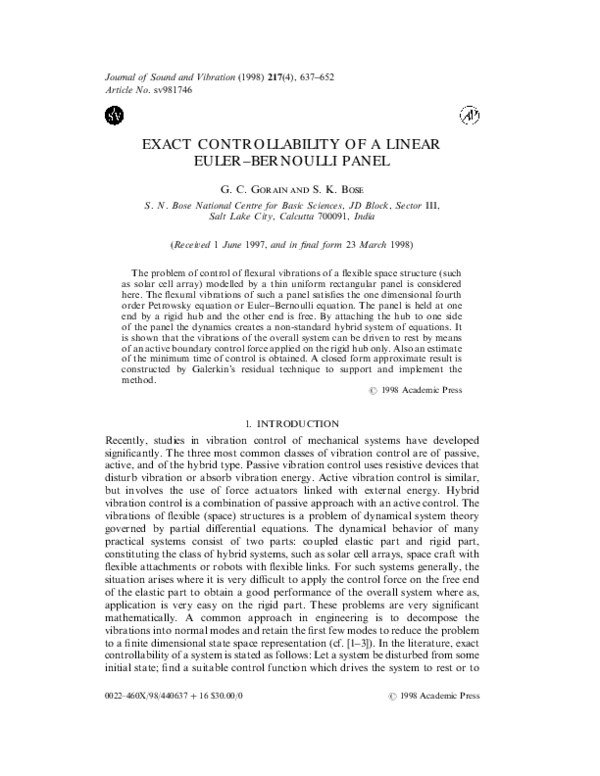 (PDF) Exact Controllability of a Linear Euler–Bernoulli Panel