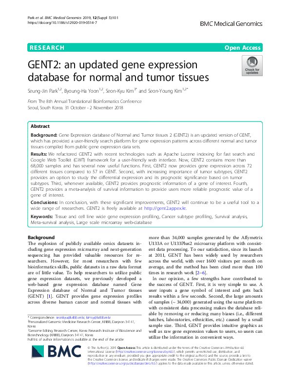 Pdf Gent2 An Updated Gene Expression Database For Normal And Tumor