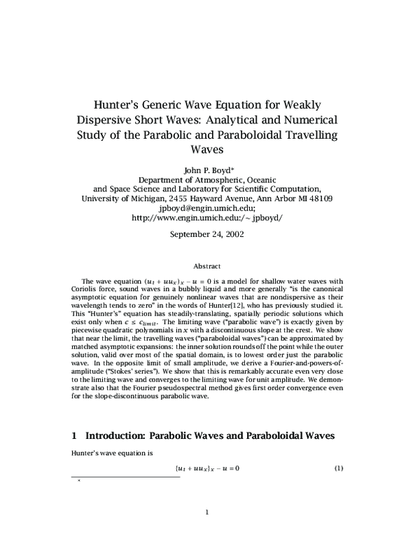 (PDF) Matched Asymptotic and Pseudospectral Analysis of Paraboloidal Waves