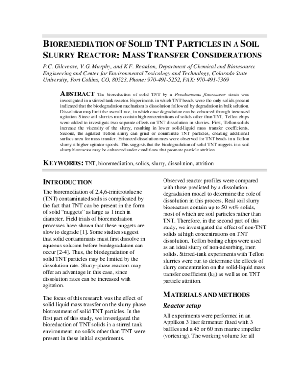 (PDF) Bioremediation of Solid TNT Particles in a Soil Slurry Reactor ...