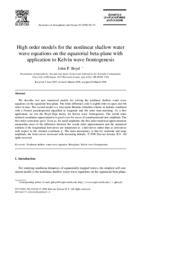 (PDF) High order models for the nonlinear shallow water wave equations ...