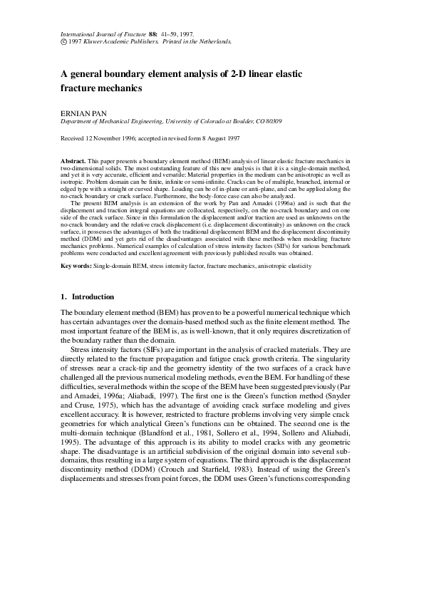 (PDF) A general boundary element analysis of 2-D linear elastic fracture mechanics