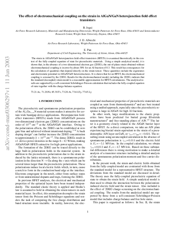 (PDF) Effect of electromechanical coupling on the strain in AlGaN/GaN heterojunction field ...