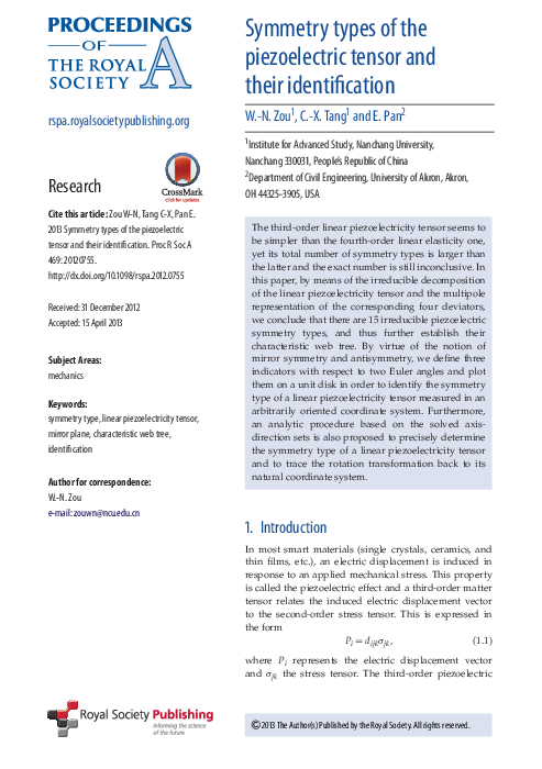 (PDF) Symmetry types of the piezoelectric tensor and their identification