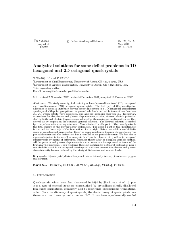 (PDF) Analytical solutions for some defect problems in 1D hexagonal and ...
