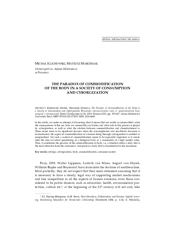 (PDF) The Paradox of Commodification of the Body in a Society of ...
