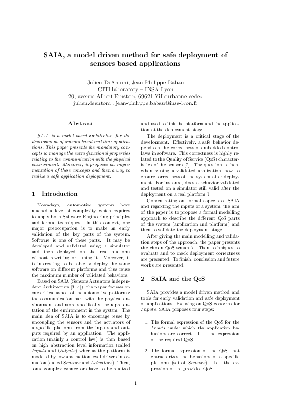 (PDF) SAIA, a model driven method for safe deployment of sensors based applications