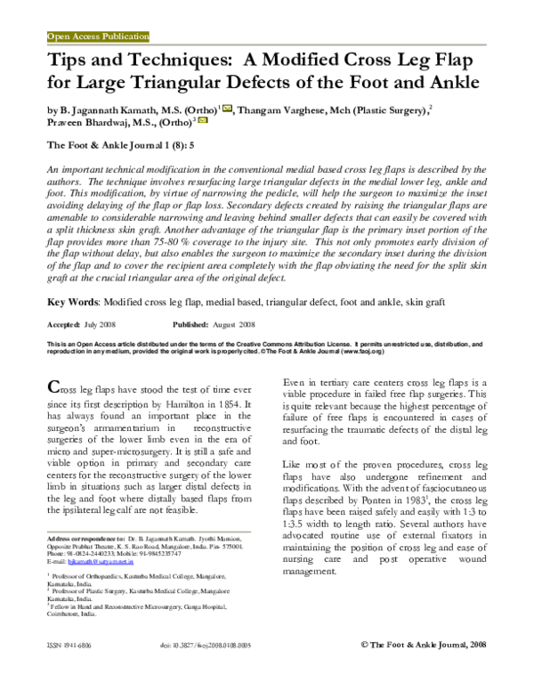 (PDF) Tips and Techniques: A Modified Cross Leg Flap for Large ...
